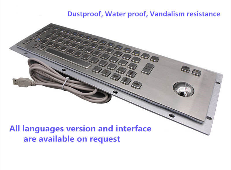 Industrial Waterproof Stainless Steel Metal keyboard with trackball mouse