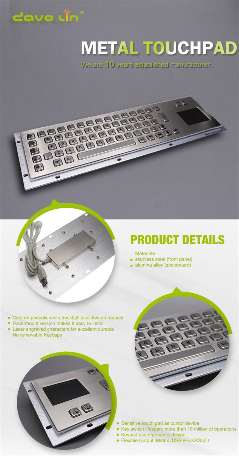 Panel Mount Waterproof Metal Industrial Keyboard With Touchpad