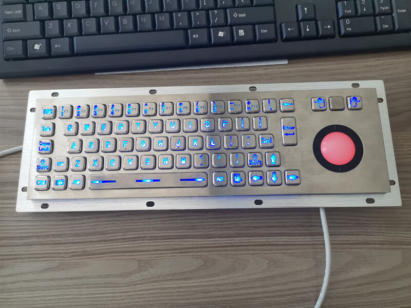 Metal Industrial Trackball illuminated Keyboards Brushed Stainless ...